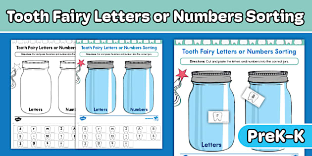 Tooth Fairy Letters or Numbers Sorting Activity