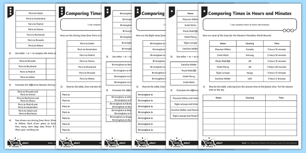 Comparing Times in Hours and Minutes Differentiated Worksheet / Worksheets