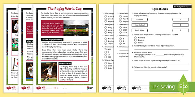 FREE! - The Rugby World Cup Reading Comprehension KS1