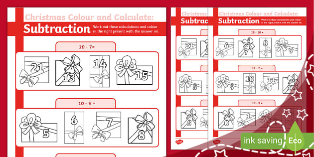 Christmas Colour and Calculate: Subtraction - Twinkl Christmas Colour and Calculate: Subtraction - Twinkl