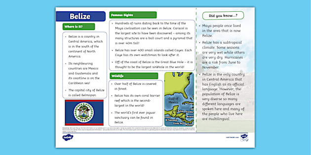 Facts about Belize: Fact File (teacher made) - Twinkl