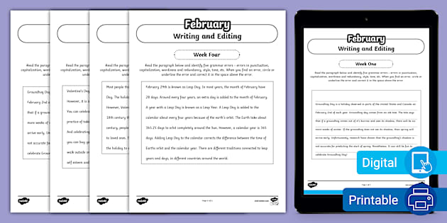 Sixth Grade February Paragraph of the Week Editing Practice