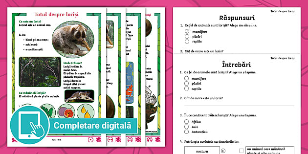 Un loris pe nume Doris – Fișe de lectură diferențiată despre loriși