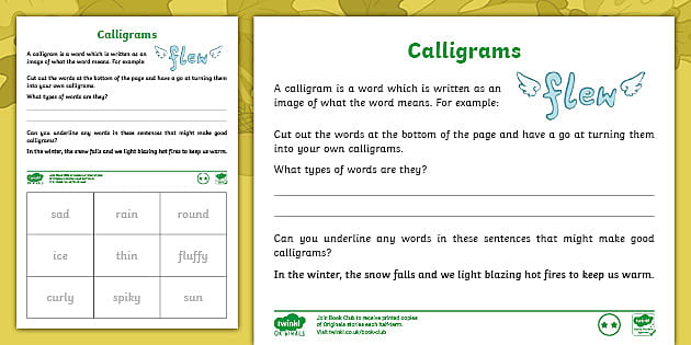 Little Acorns Calligrams Differentiated Worksheet / Worksheet