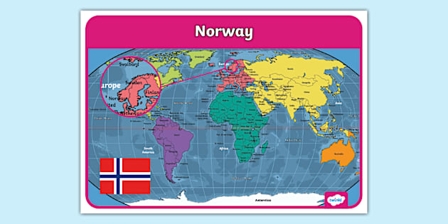 Norway on World Map Display Poster (teacher made) - Twinkl