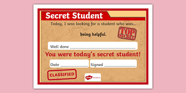 Secret Student Certificates - Classroom Management - Twinkl