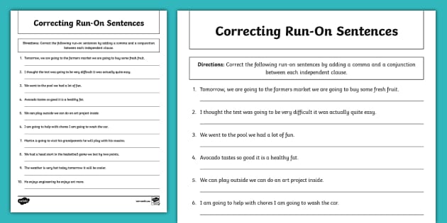 Correcting Run-On Sentences Adding Commas and Conjunctions