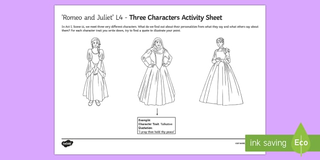 GCSE Romeo and Juliet Act I Scene iii Key Characters Worksheet / Worksheet