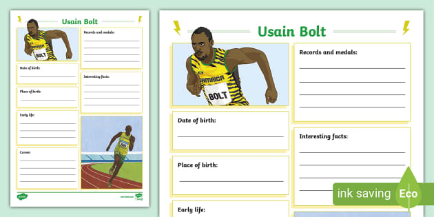 KS2 Usain Bolt Fact File,Usain Bolt (teacher made) - Twinkl