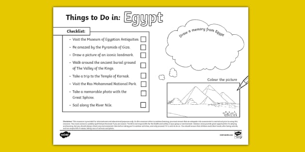 Things to Do in Egypt Checklist Activity (teacher made)