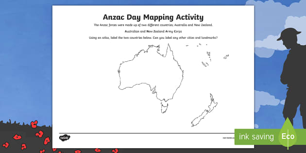 Anzac Day Mapping Worksheet (Hecho por educadores) - Twinkl