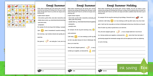 😊 KS2 Emoji Summer Holiday Write Up Differentiated Worksheet / Worksheets