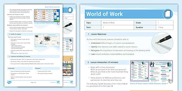 Grade 7 Life Skills World of Work Lesson Plan (teacher made)