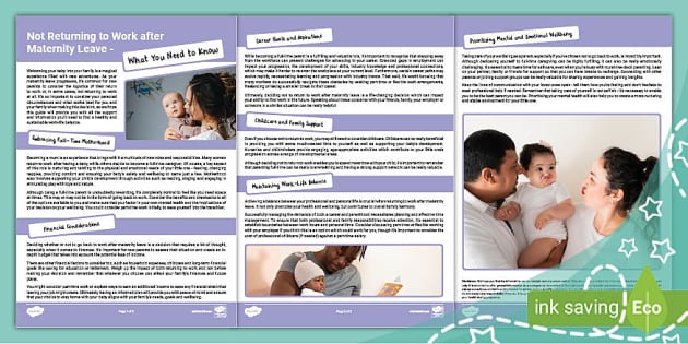 FREE! - Not Returning to Work after Maternity Leave - Twinkl