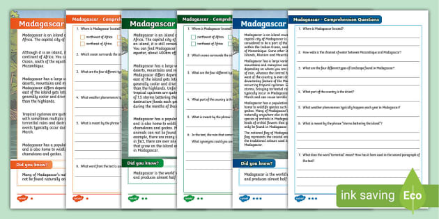 Madagascar Reading Comprehension - Differentiated Resource