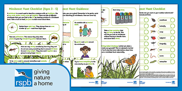 FREE! - Minibeast Hunt Checklist (Ages 3 - 5) (teacher made)