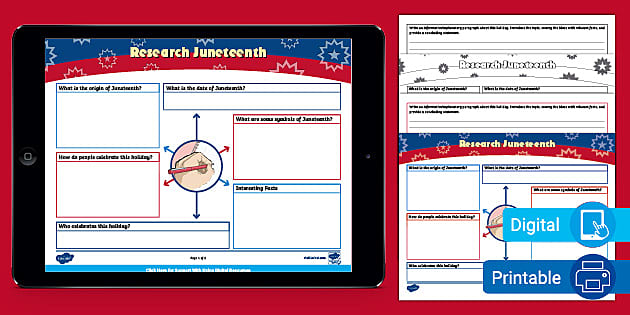 Sixth Grade Research Juneteenth Graphic Organizer & Writing Template