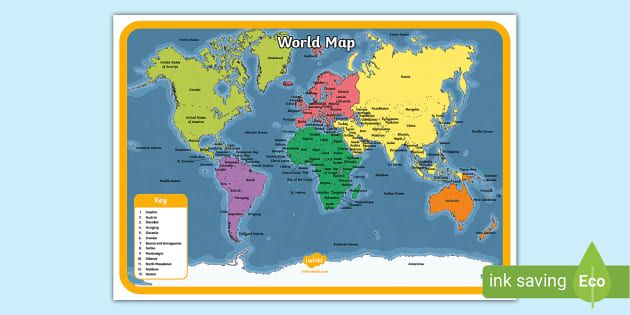 Labelled Printable World Map | World Geography Map - Twinkl