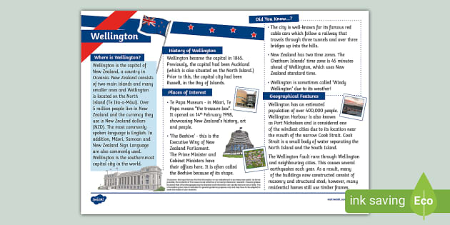 Wellington, New Zealand Fact File (teacher made) - Twinkl