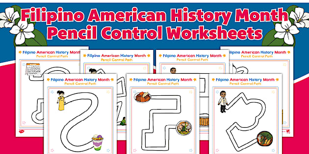 Filipino American History Month Pencil Control Worksheets