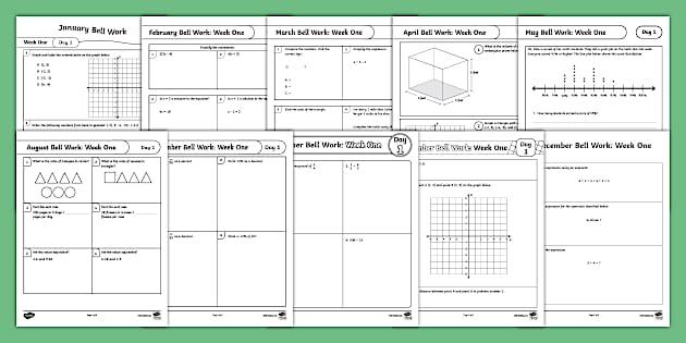 Sixth Grade Math Bell Work Bundle Pack (teacher made)