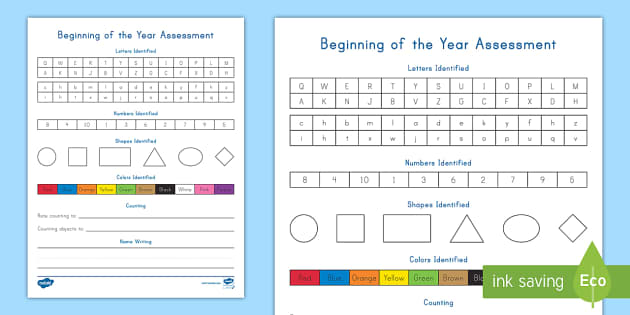 Beginning of the Year Assessment Progress Sheet