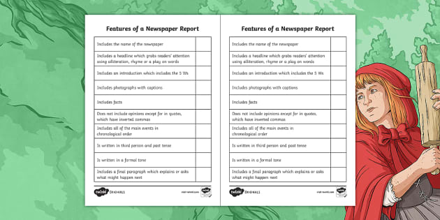 Features of a Newspaper Report Checklist