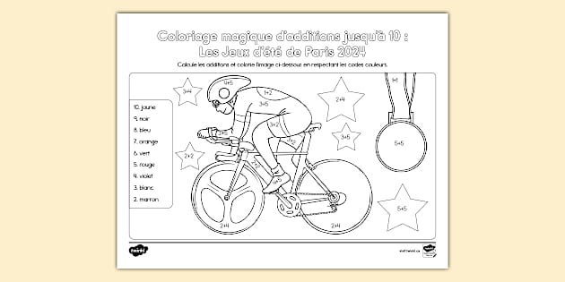 Coloriage magique d'additions jusqu'à 10 : Les Jeux d'été de Paris 2024