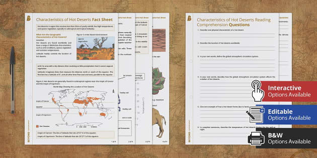 AQA Characteristics of Hot Deserts Reading Comprehension