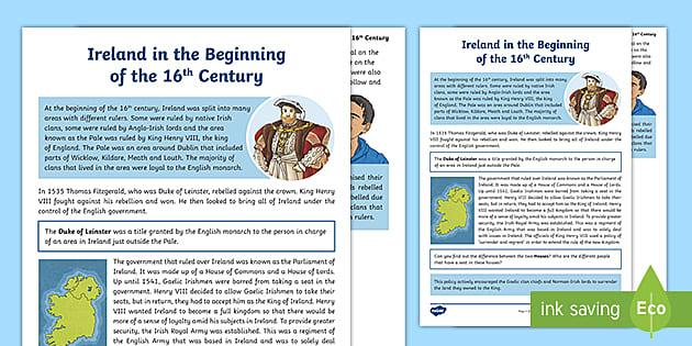 Ireland in the Beginning of the 16th Century Fact File