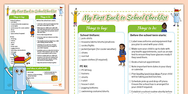 My First ... Back To School Parent Checklist (teacher made)