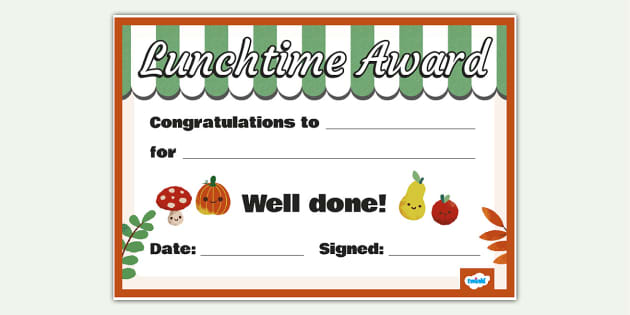 Autumn Market-Themed Lunchtime Certificate (teacher made)