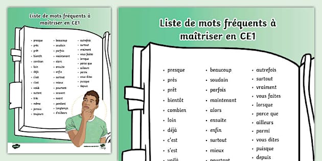 Liste de mots fréquents à maîtriser en CE1