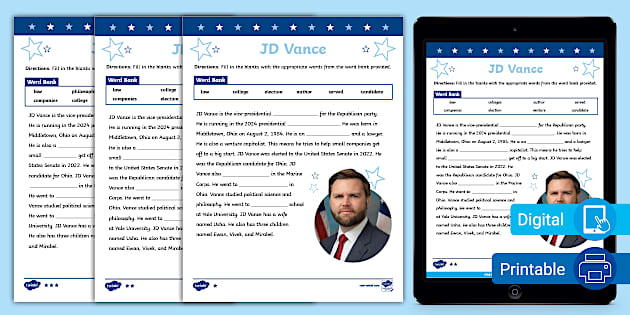 Third Grade JD Vance Differentiated Cloze Reading Activity