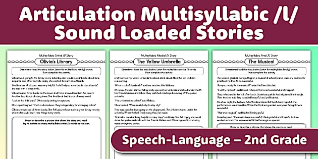 Articulation Multisyllabic /l/ Sound Loaded Stories: Initial, Medial ...