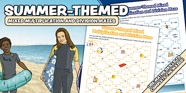 KS2 Summer-Themed Mixed Multiplication and Division Mazes