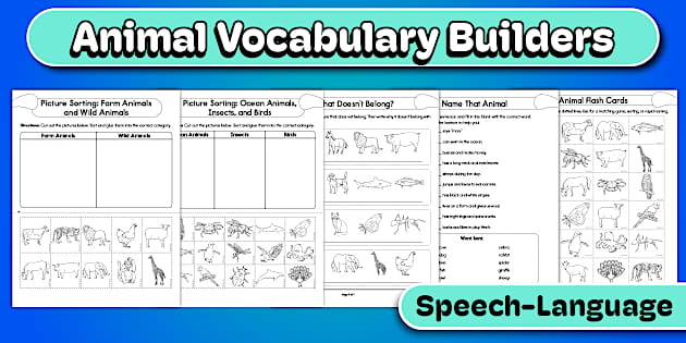 Animal Vocabulary Builder Worksheets for SLP