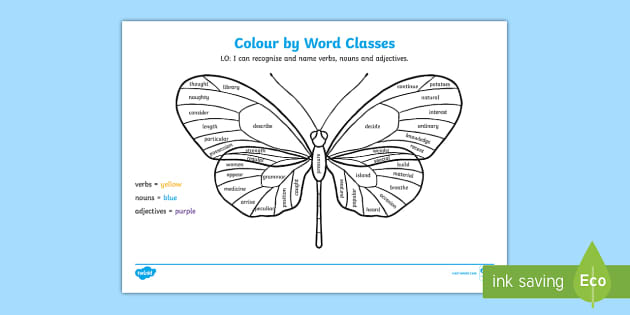Colour by Word Class Butterfly (teacher made) - Twinkl