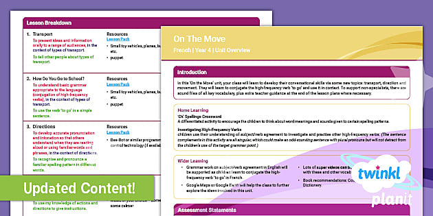 FREE! - French: On the Move Year 4 Unit Overview - Twinkl