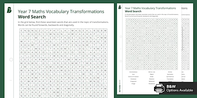 👉 Year 7 Maths Vocabulary – Transformations Word Search