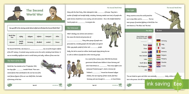 Second World War Cloze Activity | UKS2 History | WW2