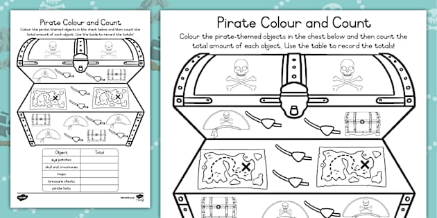 Pirate Colour and Count Worksheet (teacher made) - Twinkl