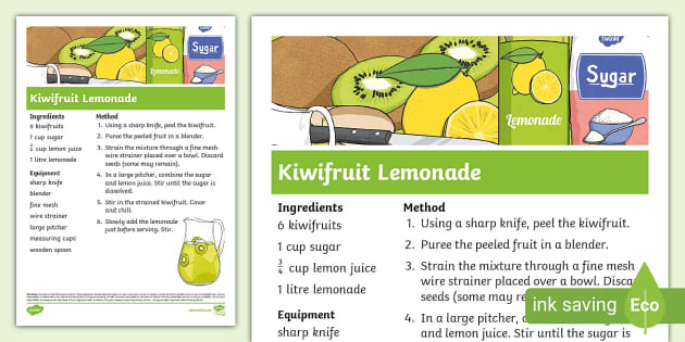 Kiwi Kitchen Kiwifruit lemonade Recipe - Twinkl
