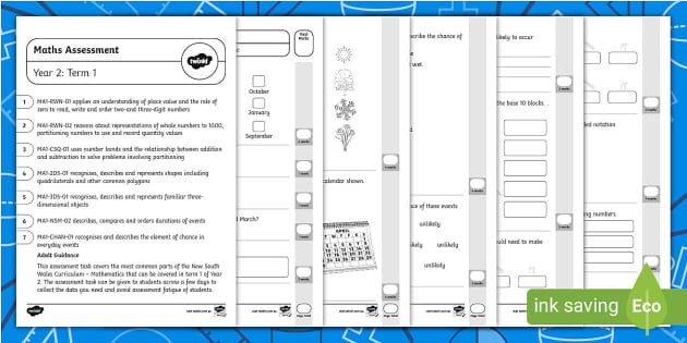 Year 2 Term 1 Maths Assessment NSW Curriculum (teacher made)