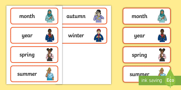 British Sign Language Bsl Times Of The Year Signs And Labels