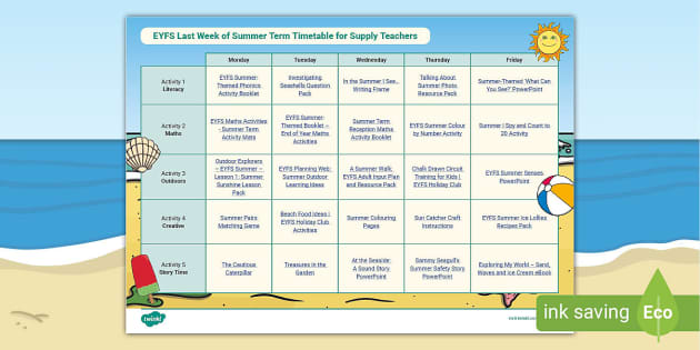 FREE! - EYFS Reception End of Summer Term Timetable -Supply Teachers