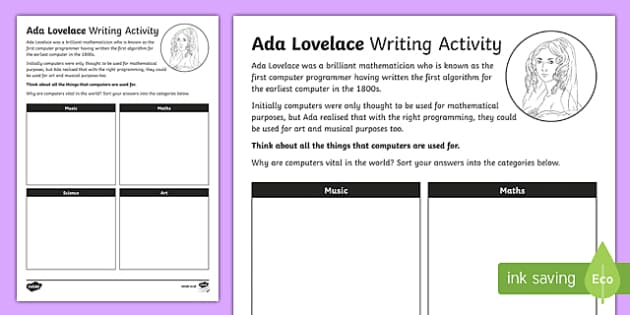 Ada Lovelace Day Worksheet (Hecho por educadores) - Twinkl