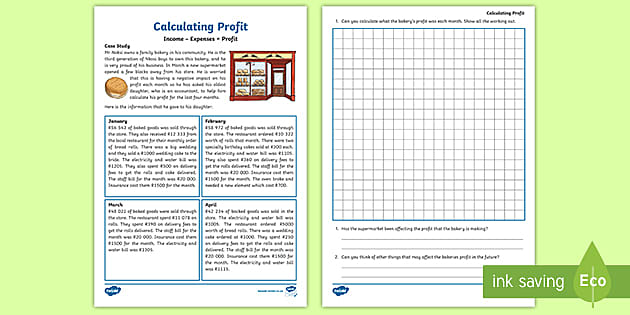 Calculating Profit Worksheet