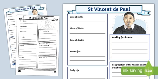 Saint Vincent de Paul Fact File Template - Twinkl