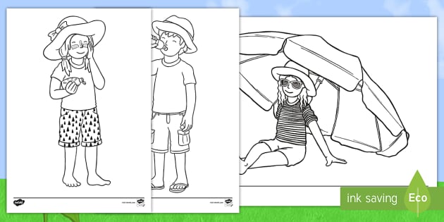 Sun Safety Coloring Sheets | Sun Safety Pictures to Color